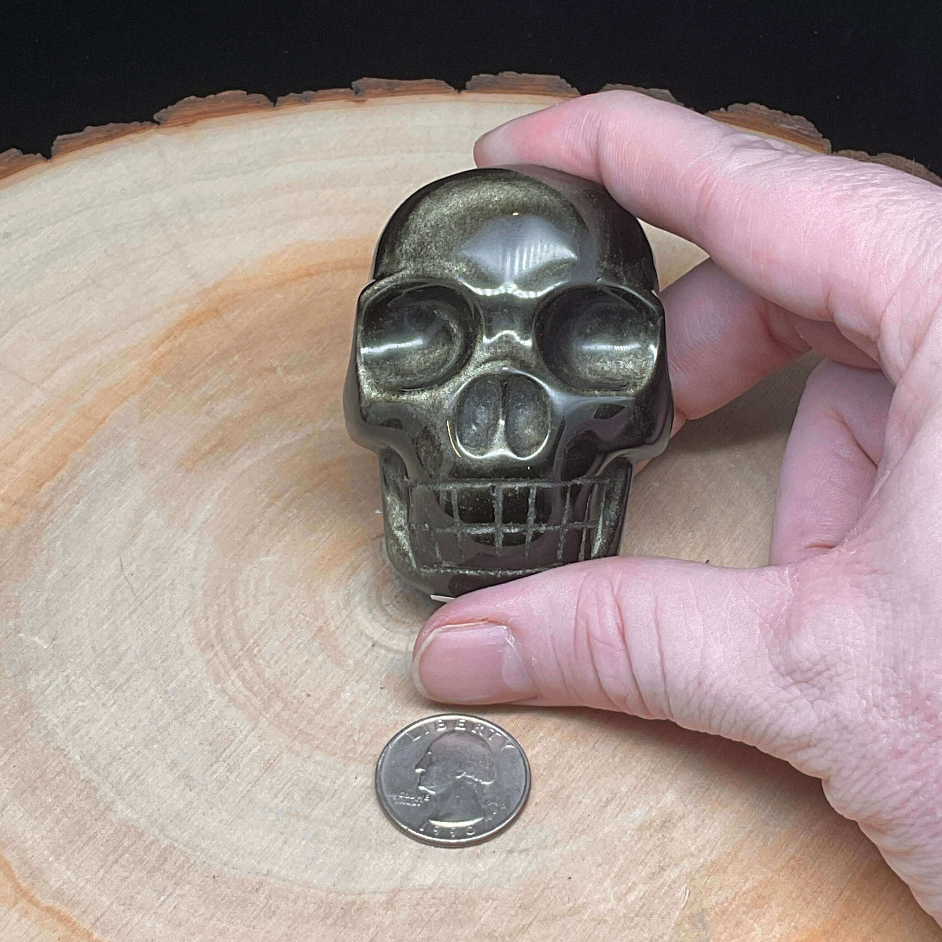 Desert Oasis Minerals, Carving - Gold Sheen Black Obsidian dual-side Skull