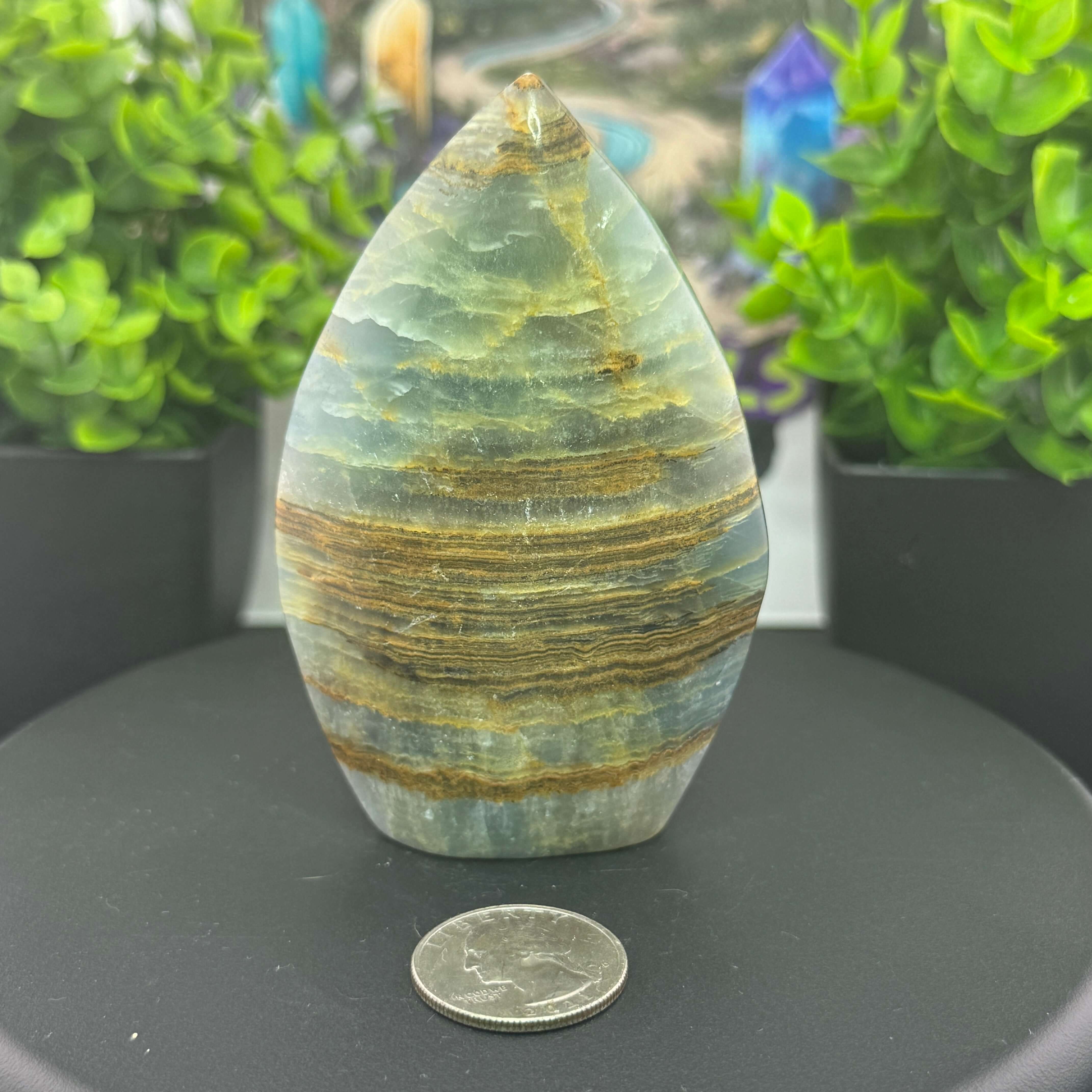 Argentinian Blue Calcite Freestanding Tear Carving Aquatine Onyx