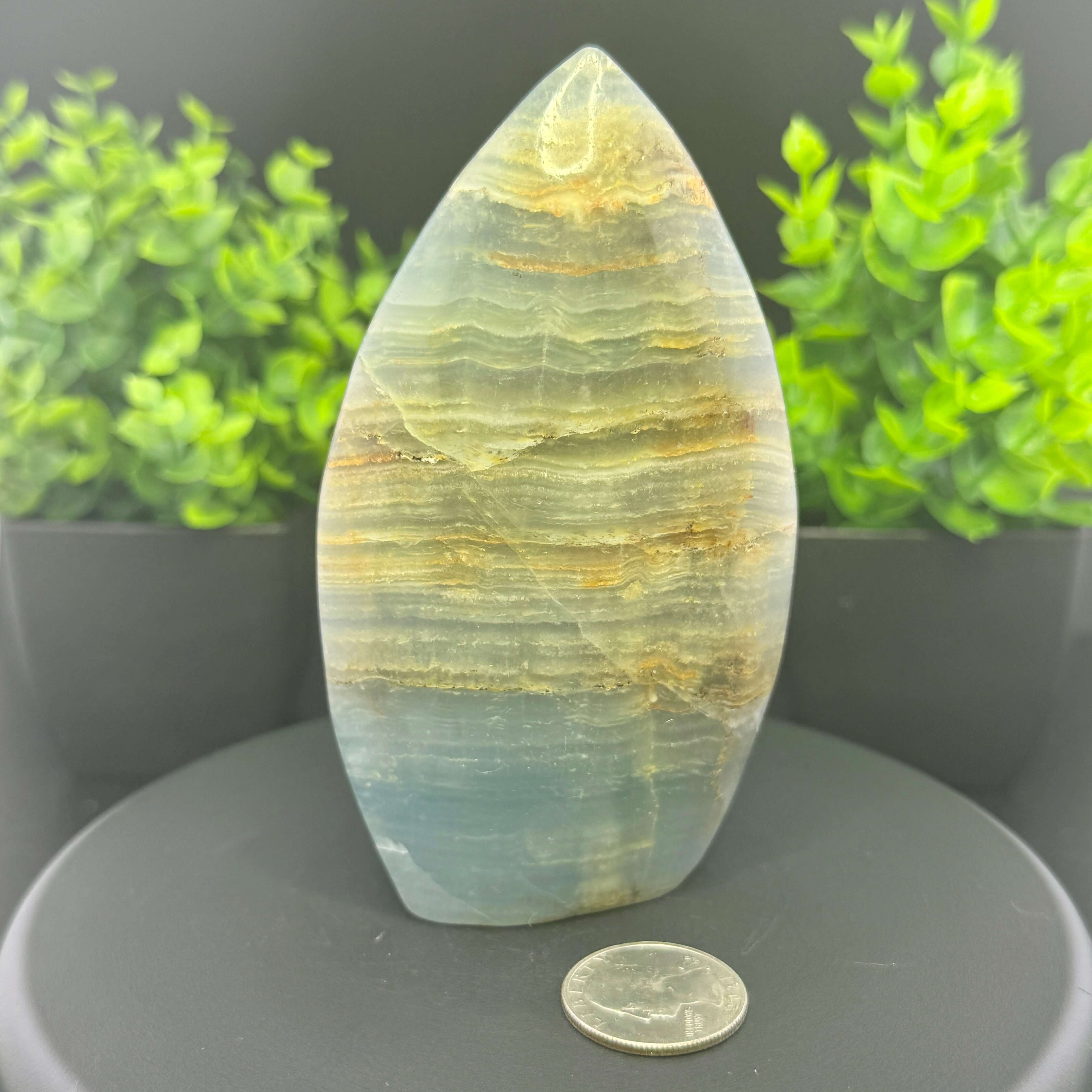 Argentinian Blue Calcite Freestanding Tear Carving Aquatine Onyx