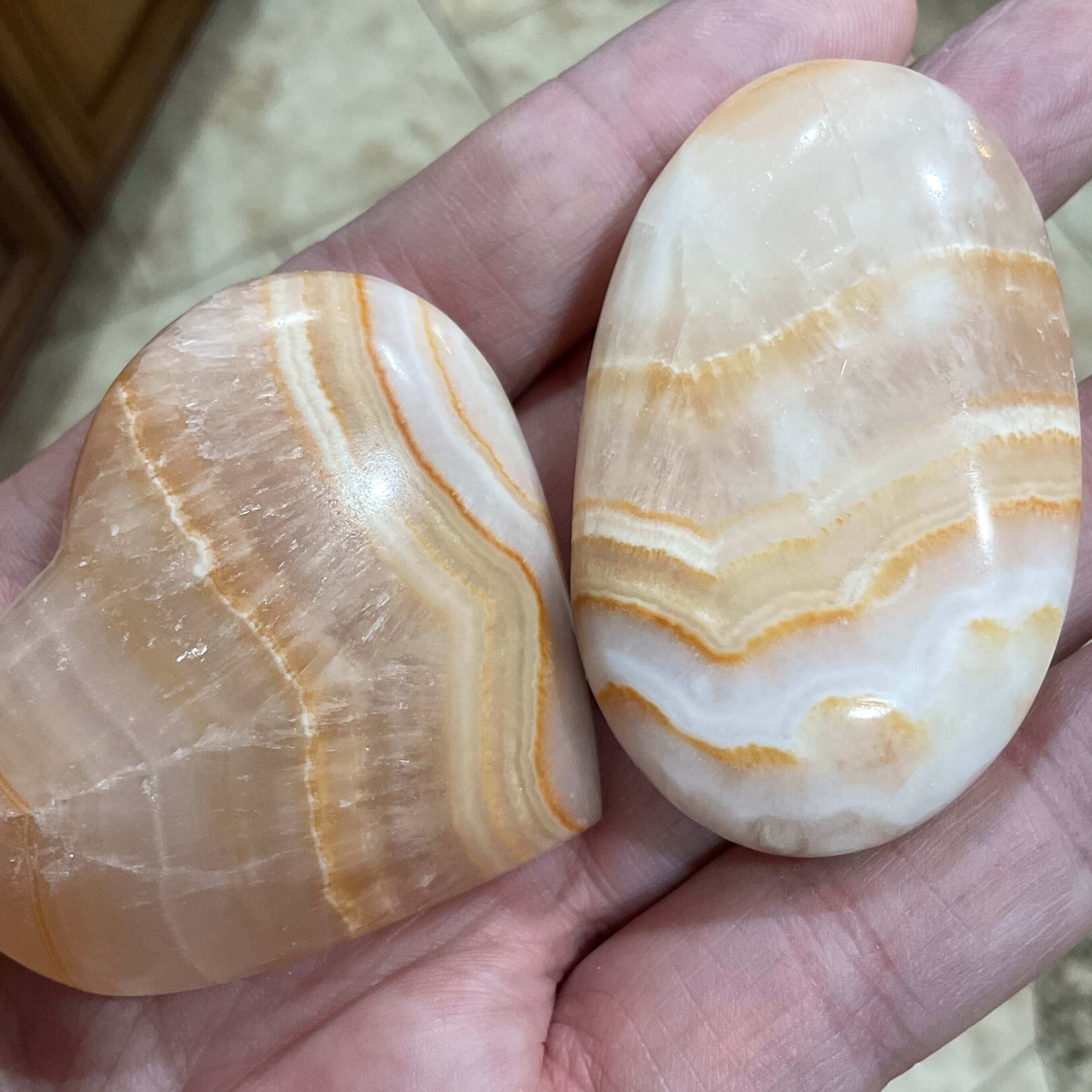 Desert Oasis Minerals, Pink Banded Calcite Hearts and Palms